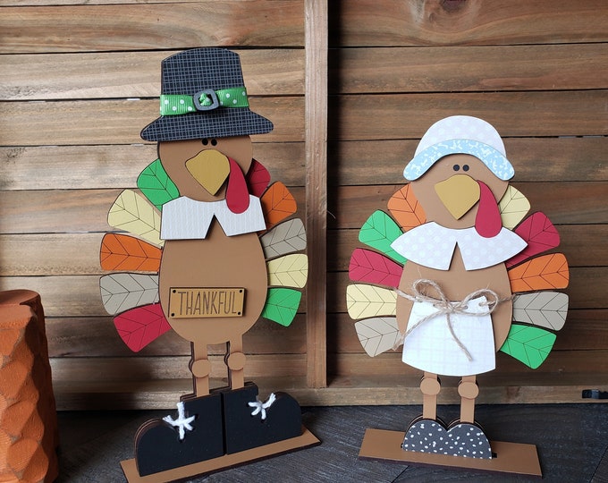 Wooden Layered Turkey Pilgrim Set - Thanksgiving Decor - Thanksgiving ...