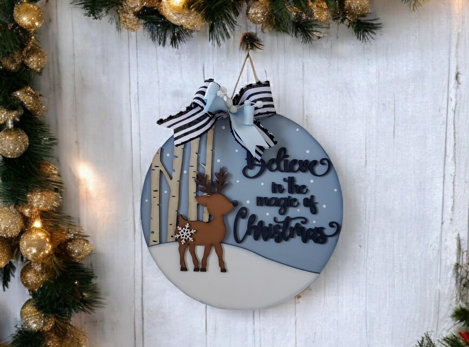 Oh Deer Christmas Door Hanger Wooden Sign | Winter Sign | Winter ...