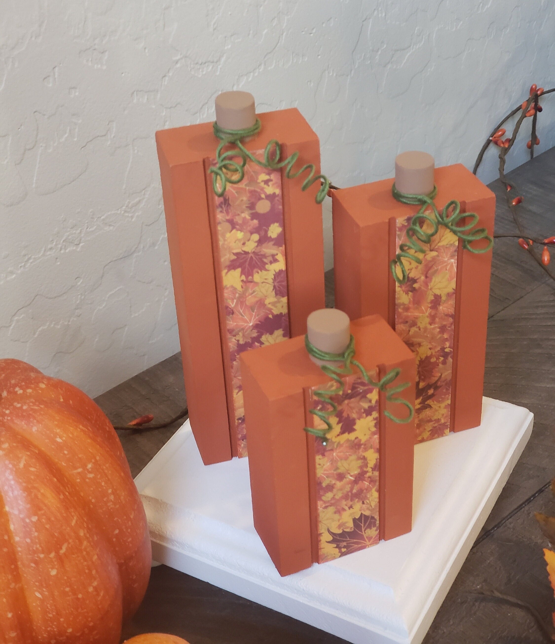 Wooden Mini Grooved Pumpkin Set - Thanksgiving Decor - Fall Tier Tray ...