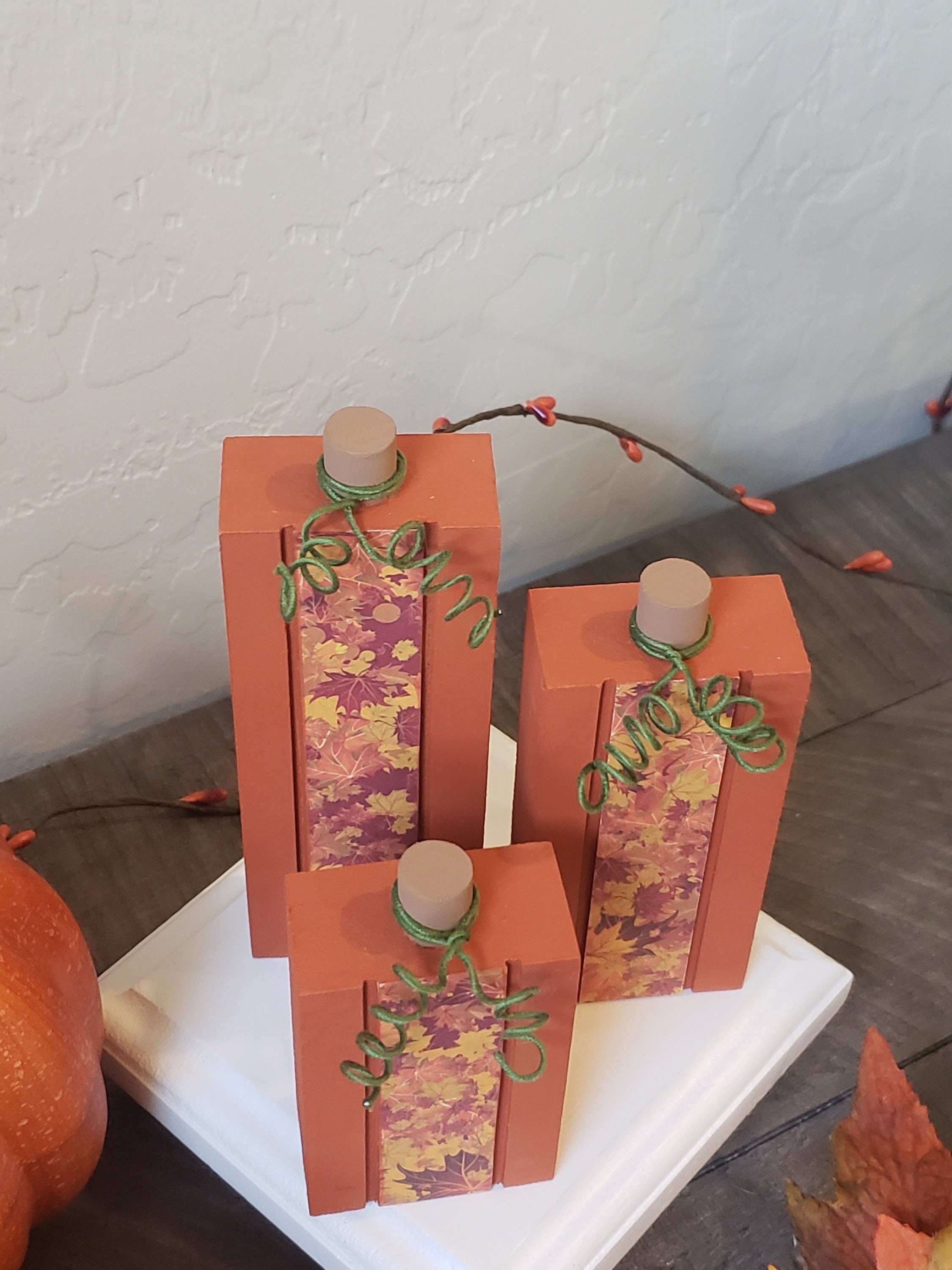 Wooden Mini Grooved Pumpkin Set - Thanksgiving Decor - Fall Tier Tray ...