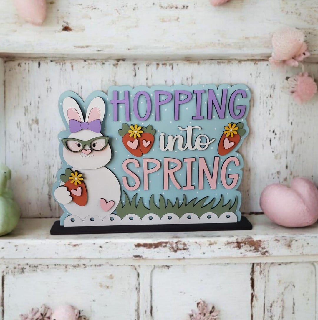 Hopping Into Spring Word Art Shelf Sitter Standing Sign | Spring ...