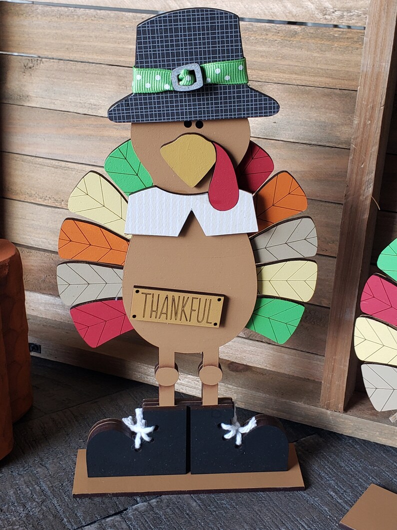 Wooden Layered Turkey Pilgrim Set Thanksgiving Decor - Etsy