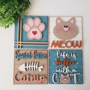 Cat Interchangeable Leaning Sign | Meow Cat Tiered Tray | Farmhouse ...