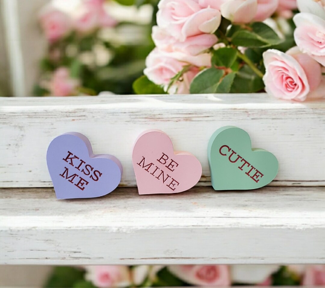 Set of Three Wooden Conversation Hearts - Valentines Day - Wooden ...