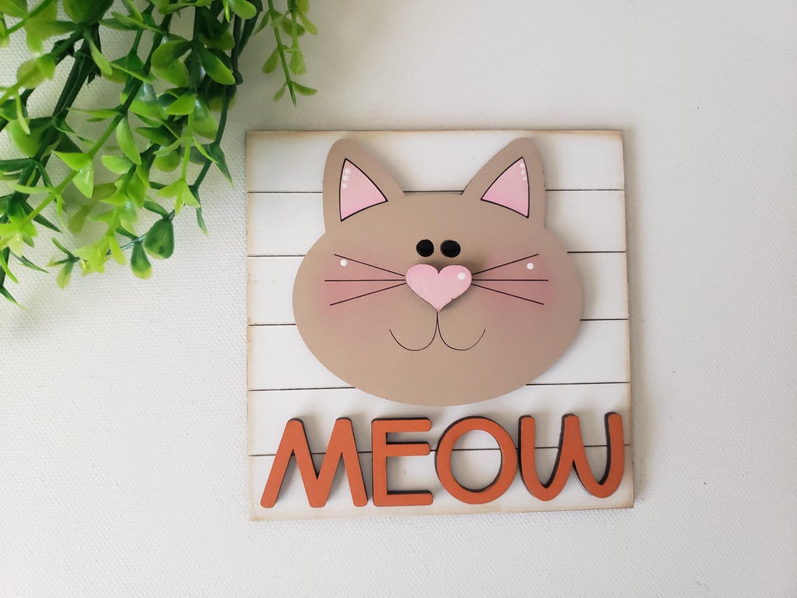 Cat Interchangeable Leaning Sign | Meow Cat Tiered Tray | Farmhouse ...