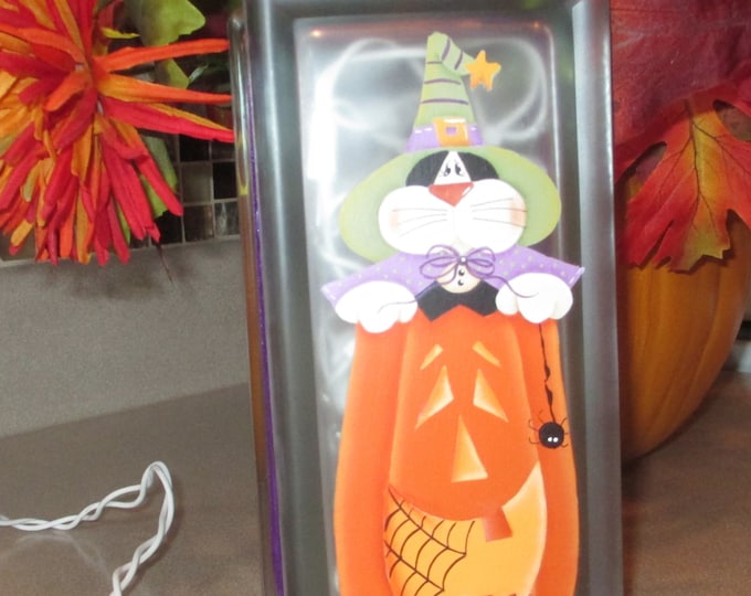 Halloween Glass Cube With Twinkle Lights Halloween Decoration Kitty ...