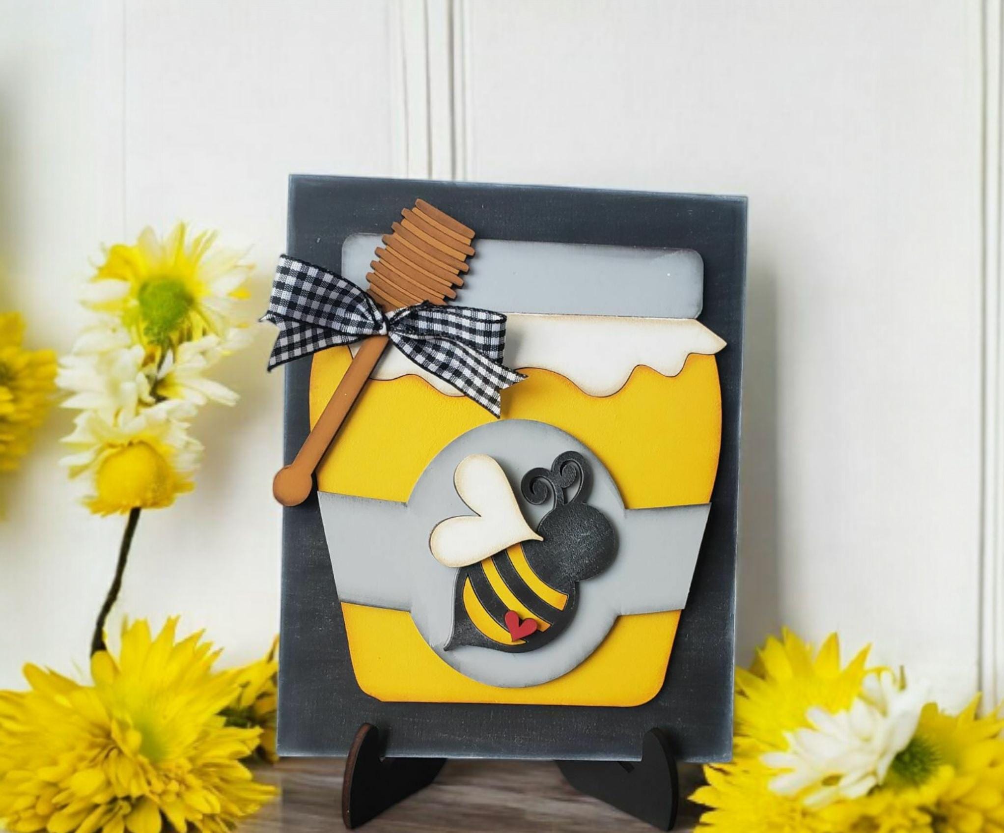 Hello Honey Trio Signs / 5x6.5" Sign / Honeybee / Beehive / Mantle ...