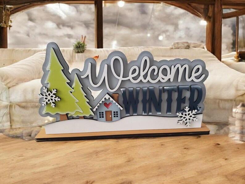 Welcome Winter Word Art Shelf Sitter / Winter Cabin Decor / Home Decor ...