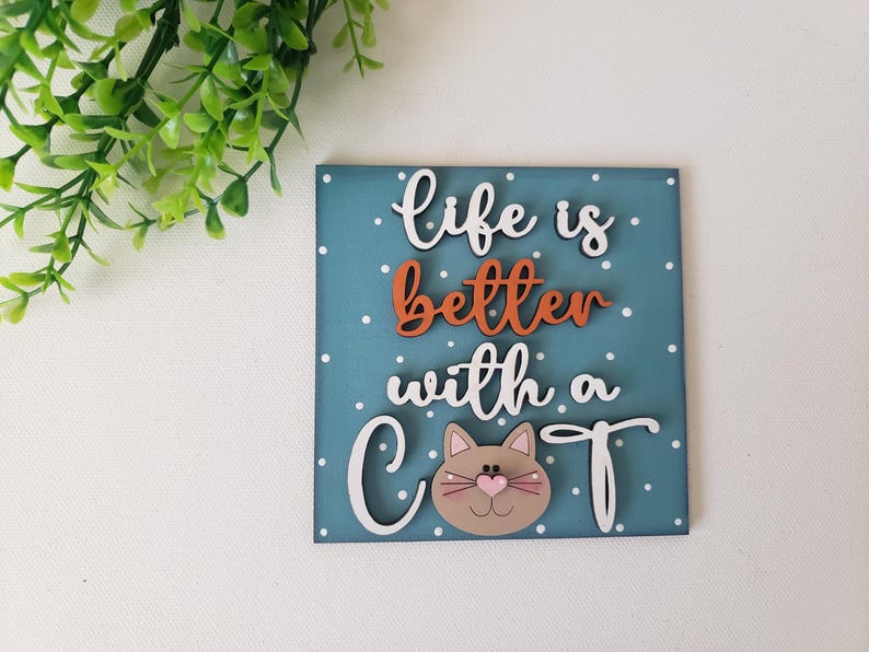 Cat Interchangeable Leaning Sign | Meow Cat Tiered Tray | Farmhouse ...