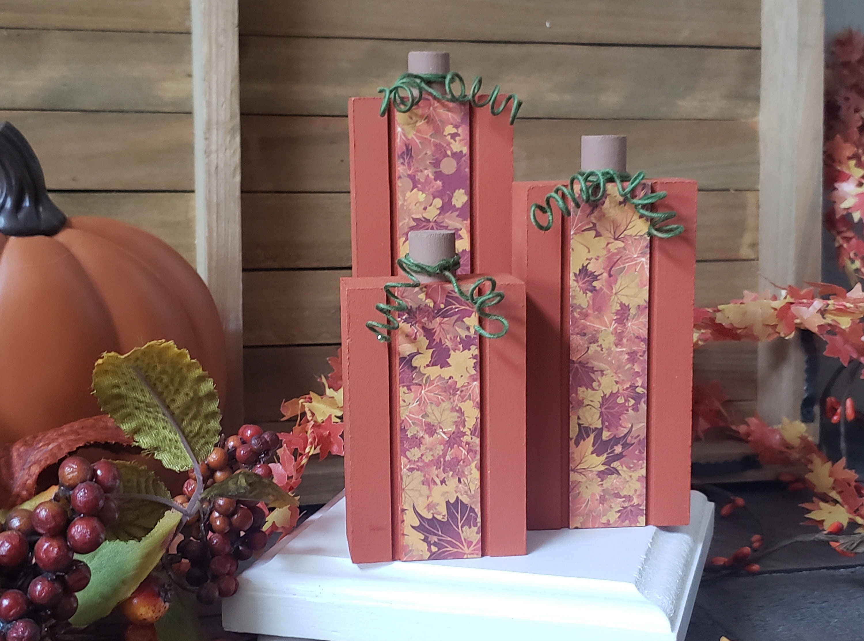 Wooden Mini Grooved Pumpkin Set - Thanksgiving Decor - Fall Tier Tray ...