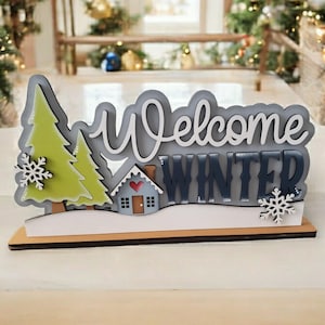 Welcome Winter Word Art Shelf Sitter / Winter Cabin Decor / Home Decor ...