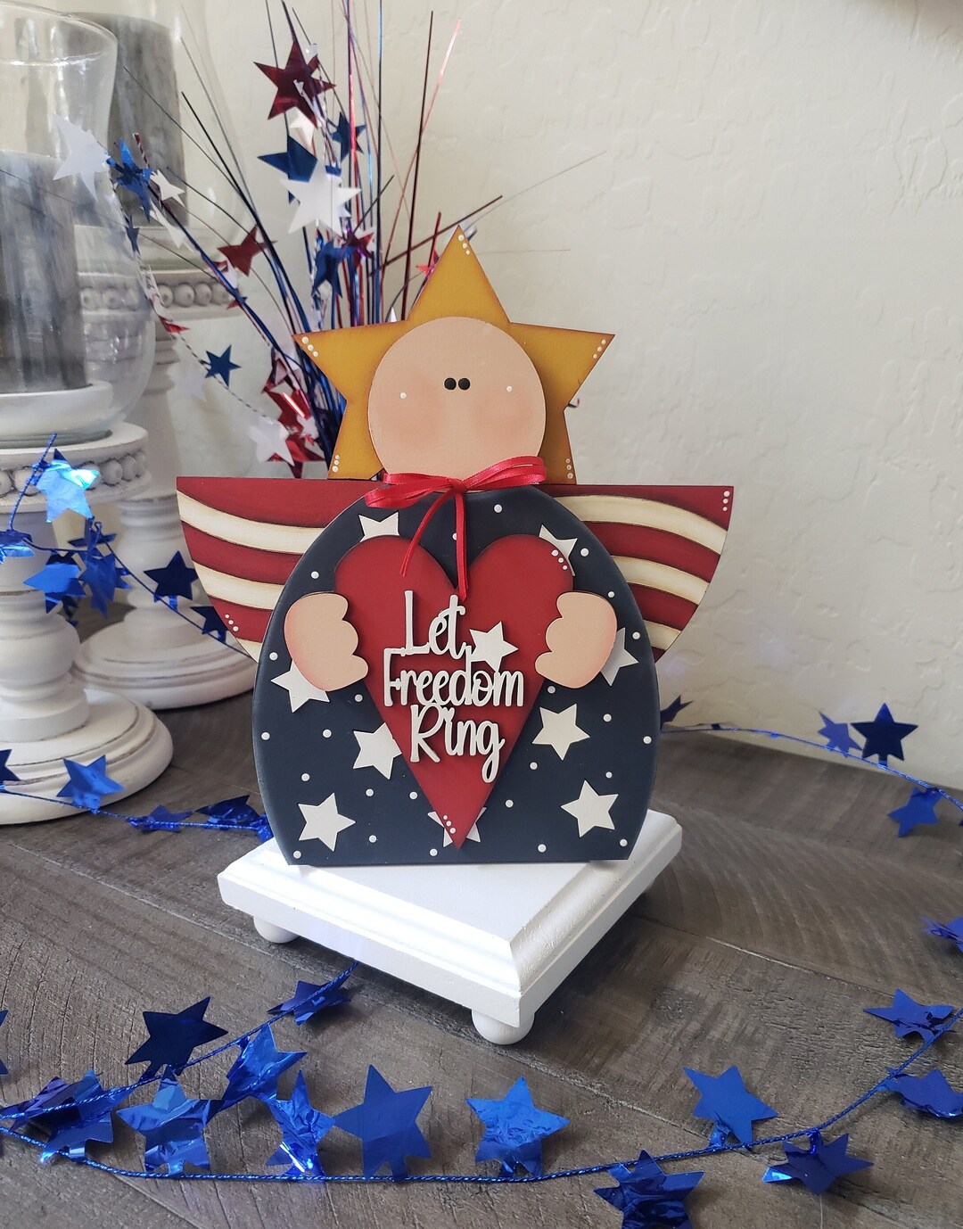 Standing American Angel Wooden Angel July 4th Decoration - Etsy