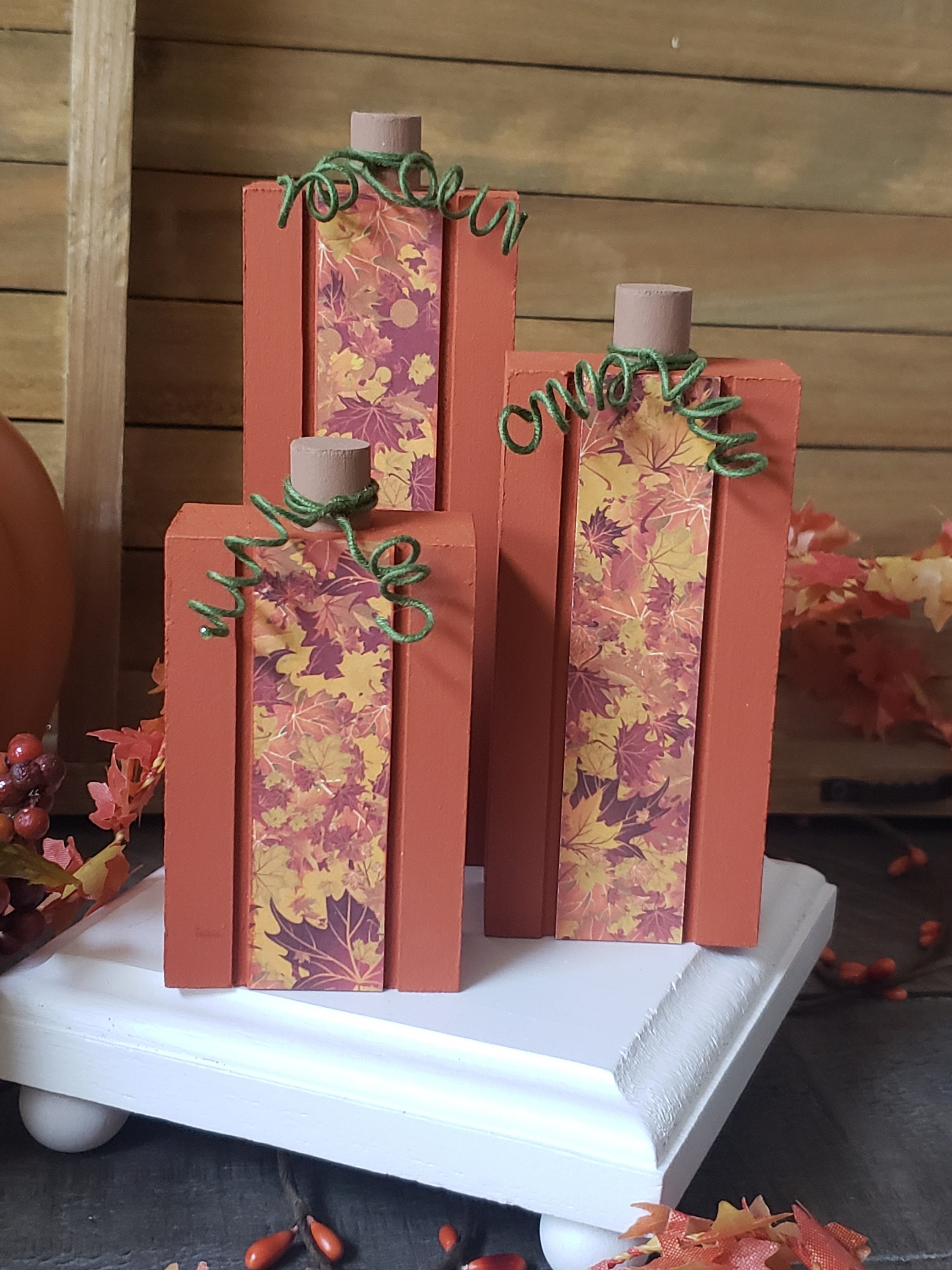 Wooden Mini Grooved Pumpkin Set - Thanksgiving Decor - Fall Tier Tray ...
