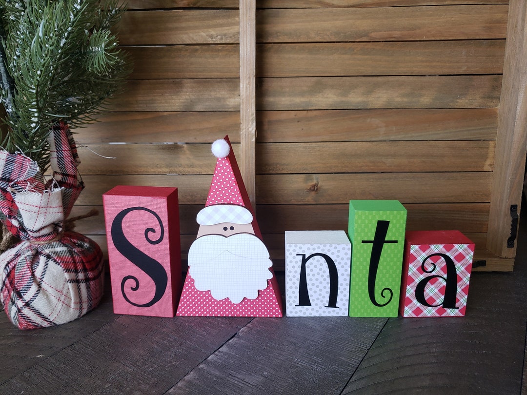 Wooden Santa Blocks Christmas Decoration Christmas Santa Christmas ...