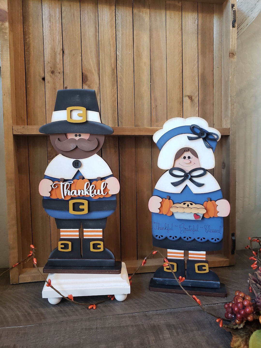 Wooden Pair Layered Pilgrim Girl /boy, Thanksgiving Decoration ...