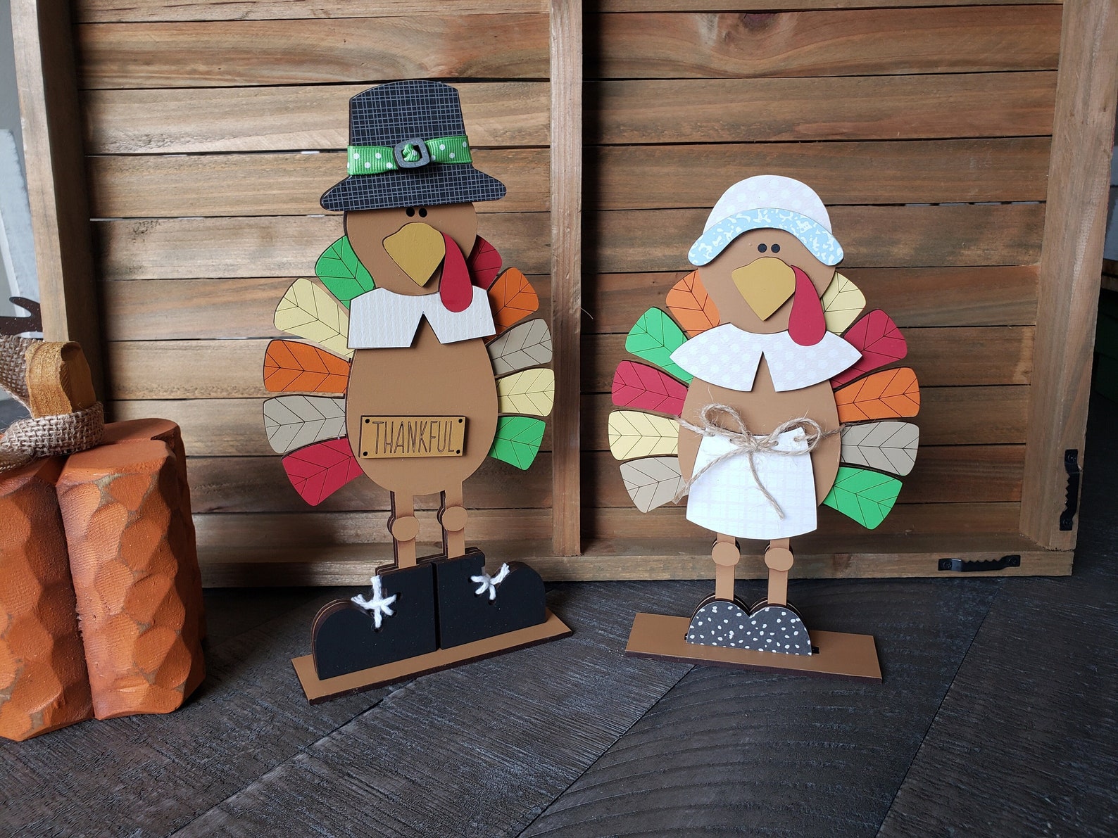 Wooden Layered Turkey Pilgrim Set Thanksgiving Decor - Etsy
