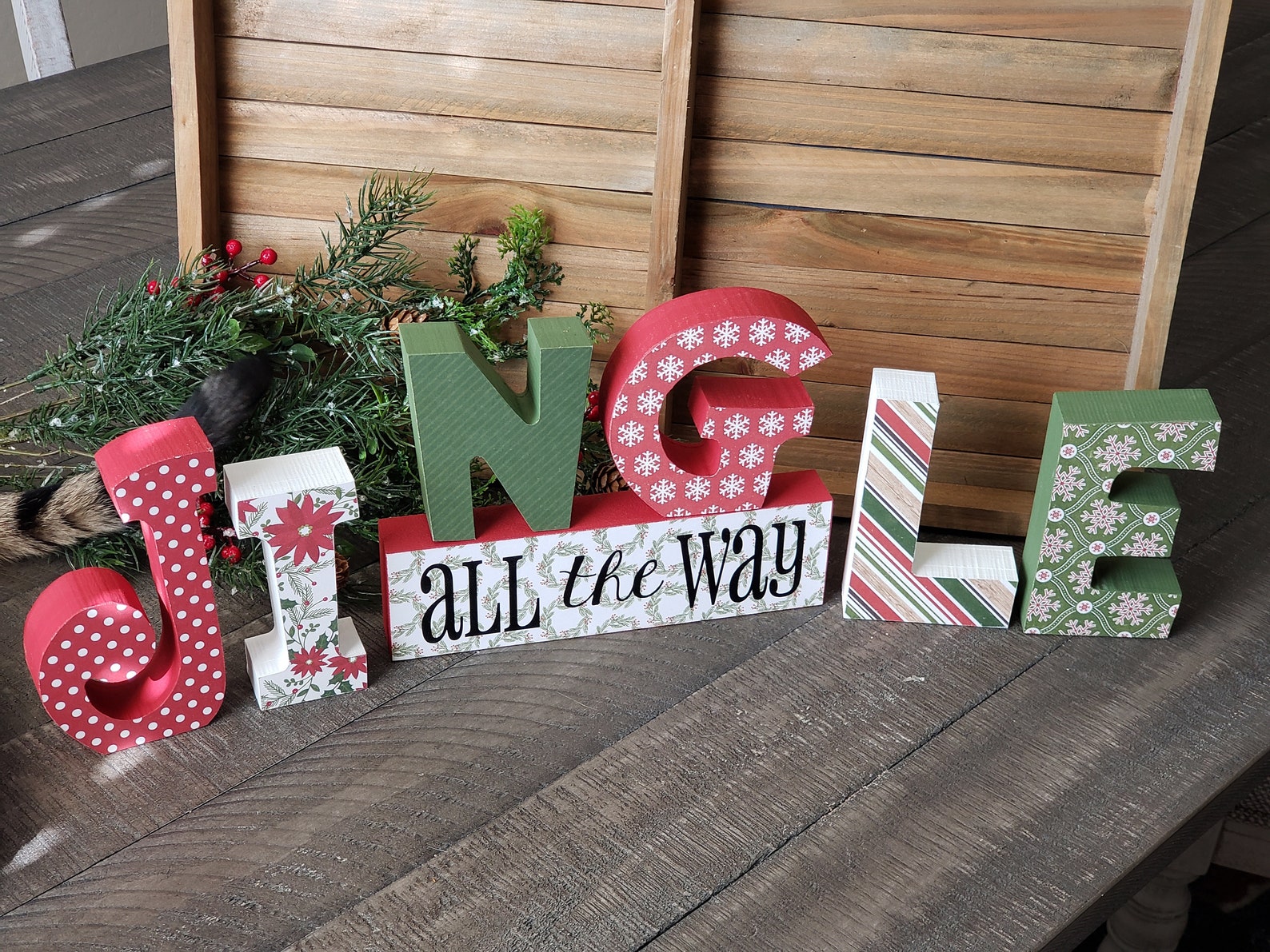 Jingle All the Way Wooden Letters Christmas Decoration - Etsy