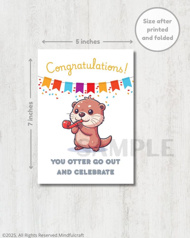 Congratulations Printable Cute Otter Greeting Card, Funny Playful Pun ...