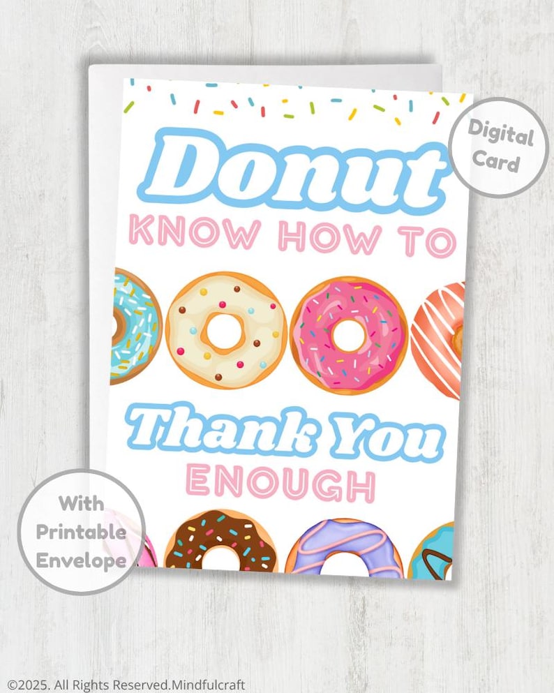 Donut Thank You Card, Funny Sweet Pun, Digital Download, Appreciation ...