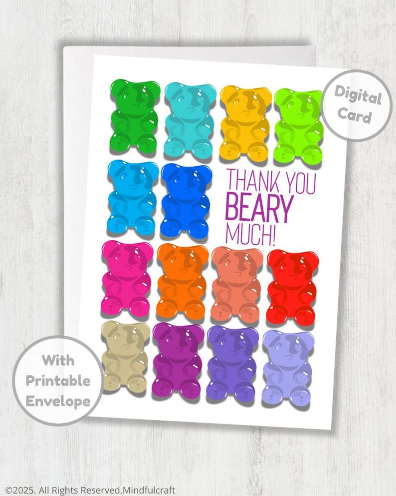 Printable Gummy Bear Thank You Card, Cute Sweet Pun, Appreciation ...
