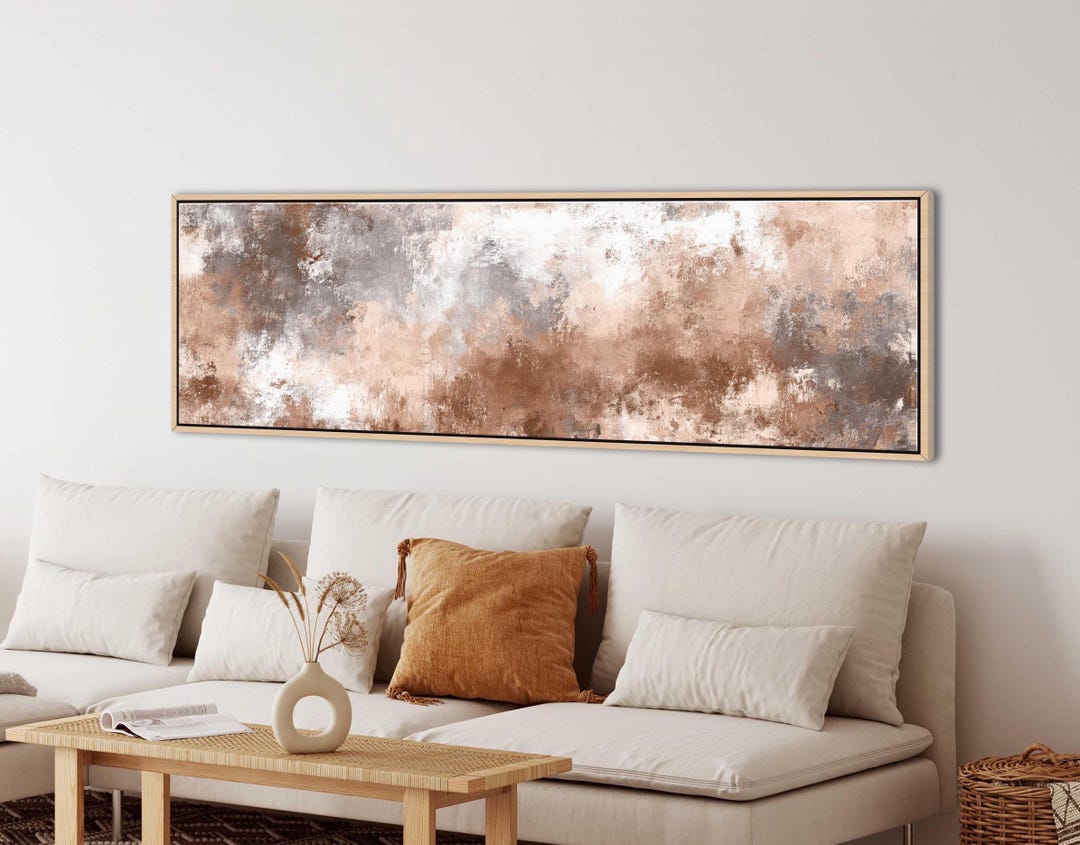Panoramic Neutral Abstract Wall Art, Modern Textured Earth Tone Canvas ...