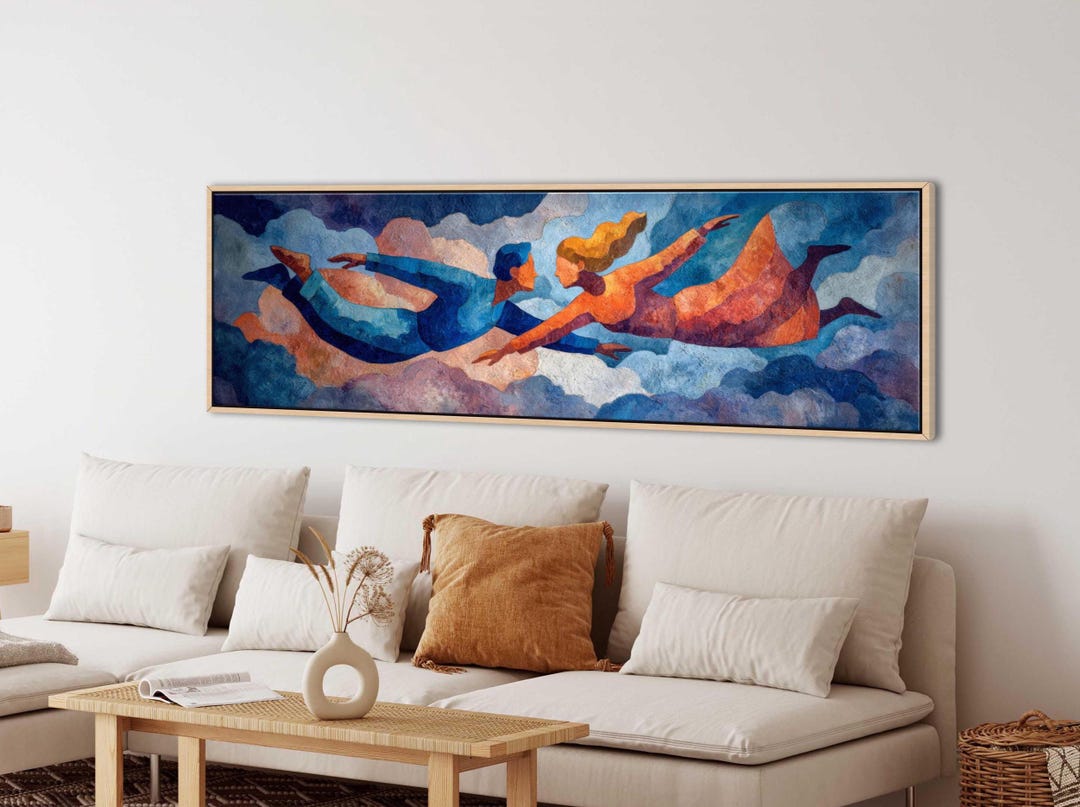 Marc Chagall Inspired Flying Lovers Canvas Print, Long Horizontal ...