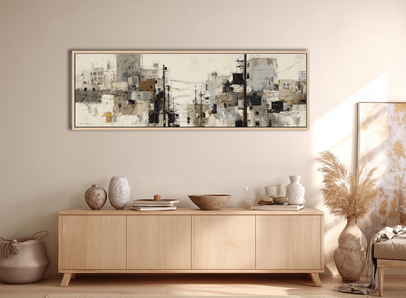 Abstract City Wall Art, Modern Urban Canvas Print, Large Horizontal ...