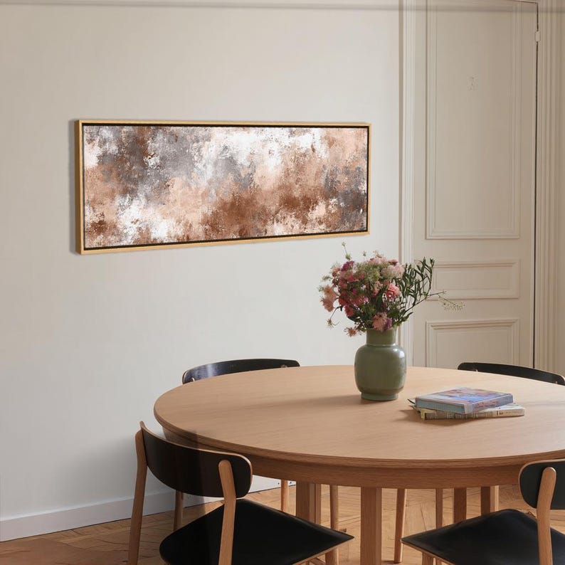 Panoramic Neutral Abstract Wall Art, Modern Textured Earth Tone Canvas ...
