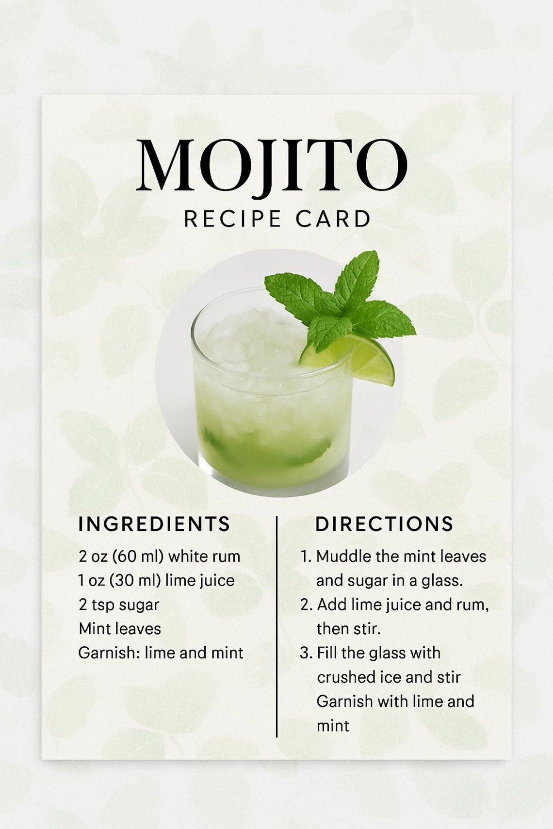 Mojito Recipe Card – Printable Bar Decor or Cocktail Gift - Etsy