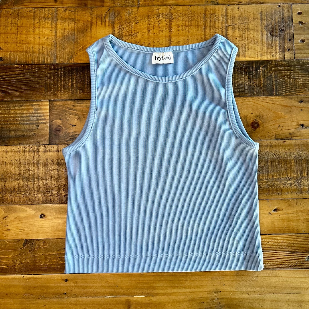 Pastel Blue Ribbed Crop Tank Top | Premium Sustainable Materials | Made ...