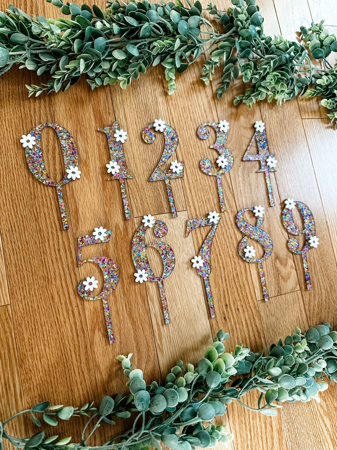 Glitter Confetti Acrylic Cake Topper Number / Daisy Number Cake Topper ...