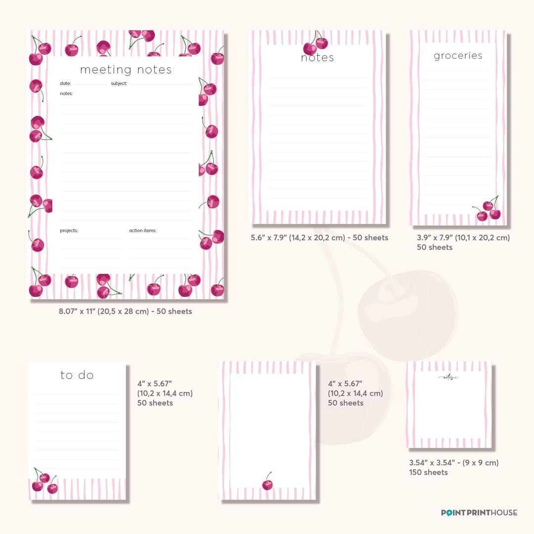 Cherry Style Notepads | Set of 6 Pieces– to Do, Notes, Grocery List ...