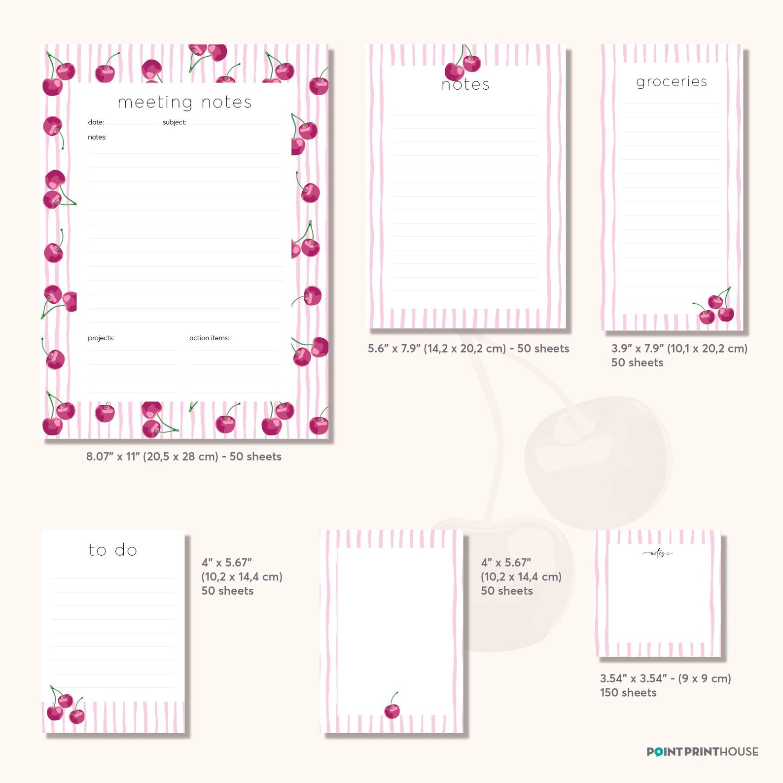 Cherry Style Notepads | Set of 6 Pieces– to Do, Notes, Grocery List ...