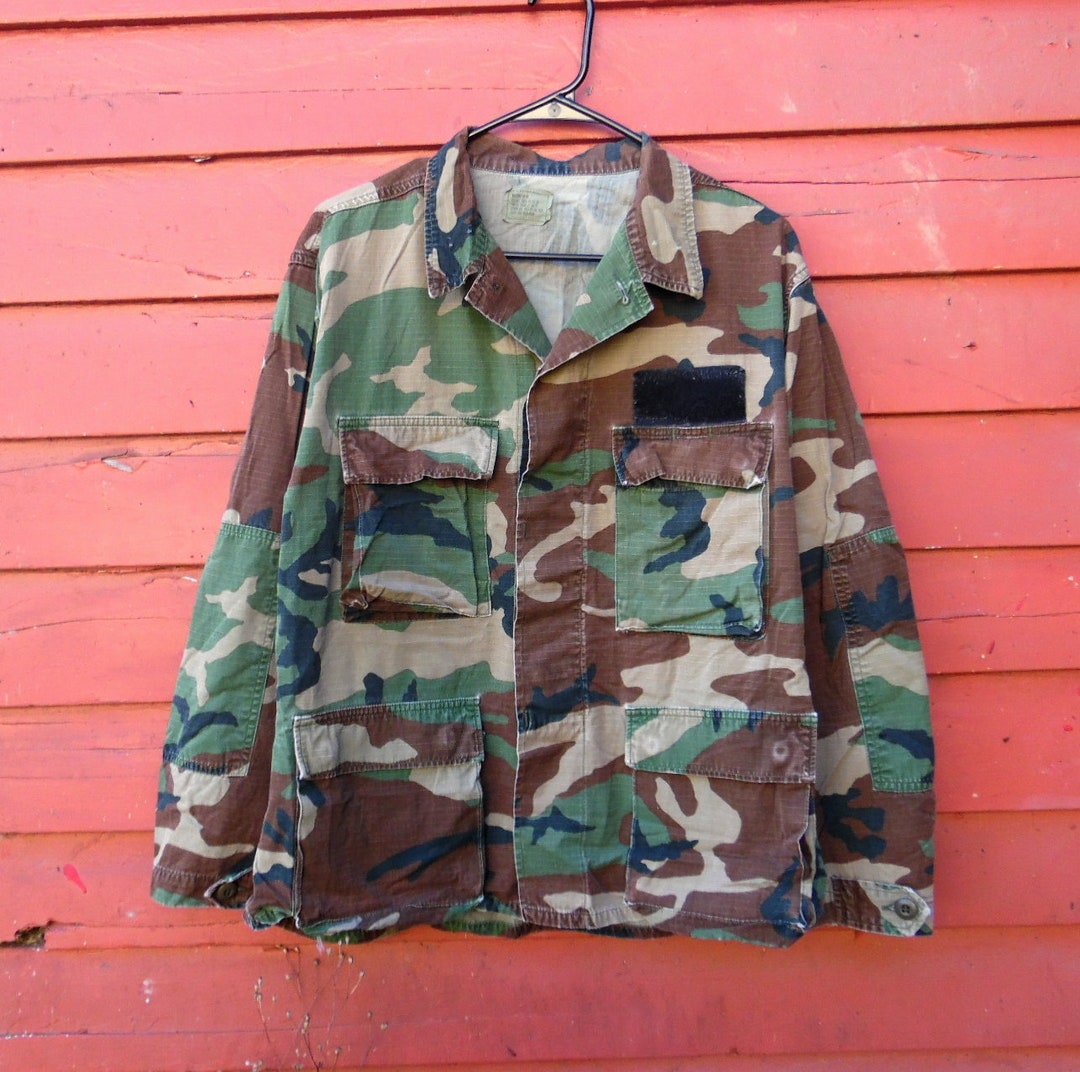 Vintage Army Camo Button up Punk Grunge Woodland Outdoors Shirt Medium ...