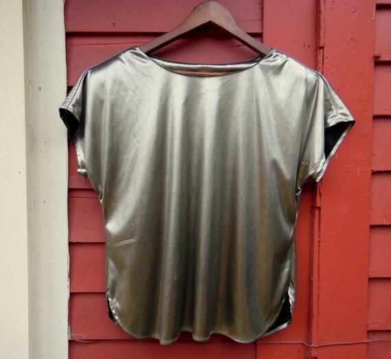80s Shiny Silver Party Top Dolmen Sleeve Shirt Womens L Glam - Etsy