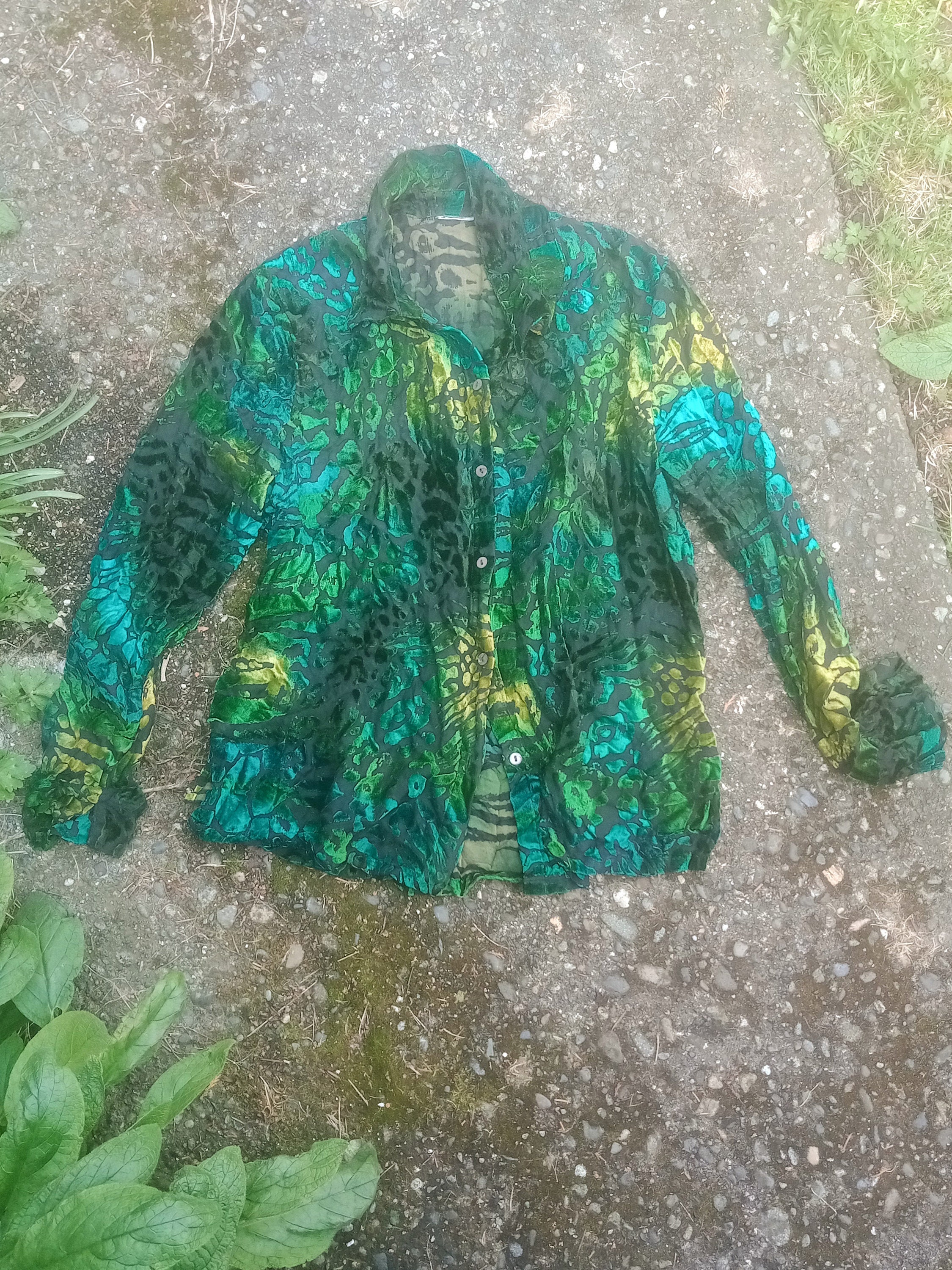 90s/00s Green Cheeta Velvet Burnout Button up Blouse Women's M - Etsy
