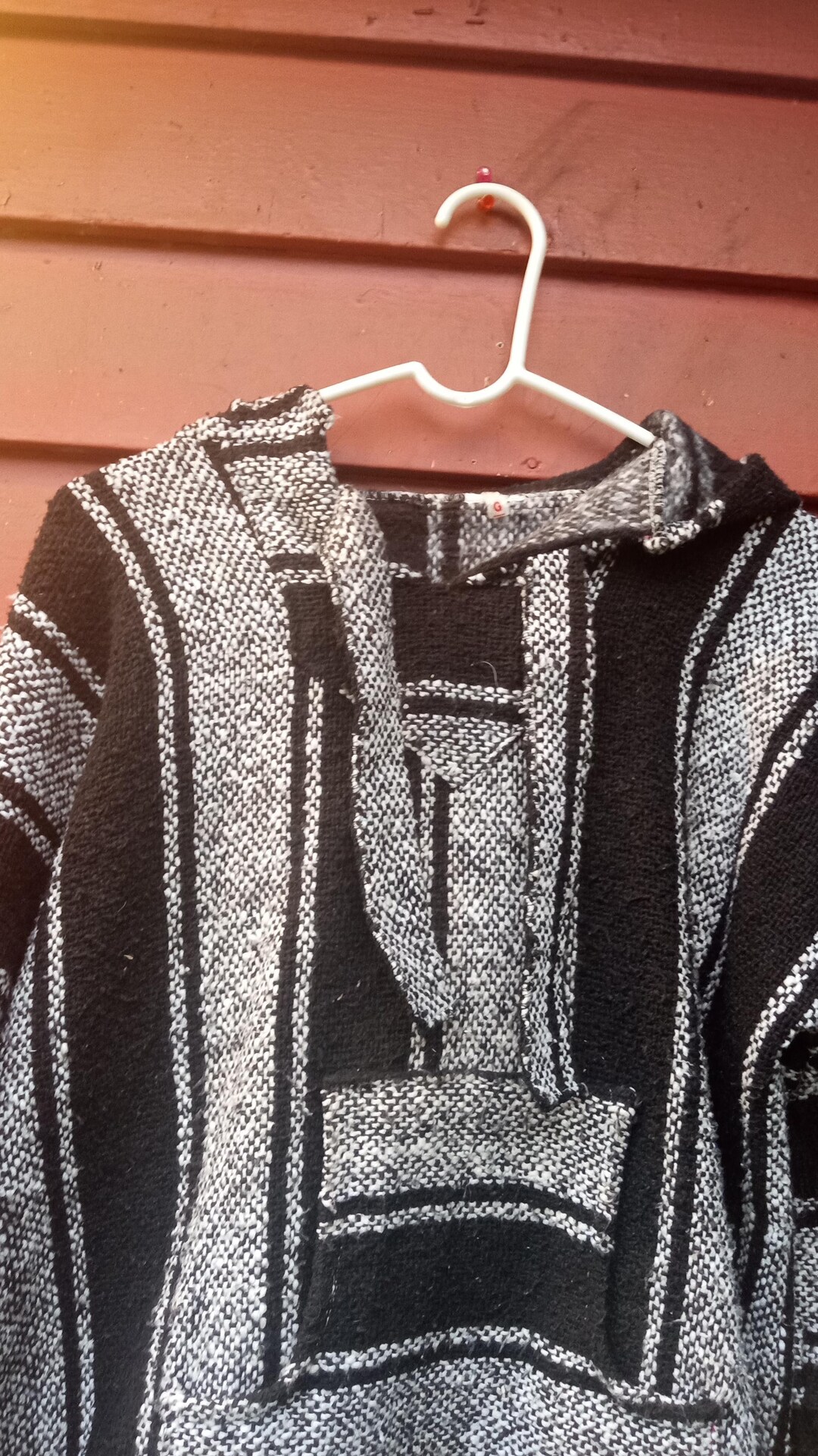 Vintage Black and White Drug Rug Hoodie L/XL Baja Mexican Pullover ...