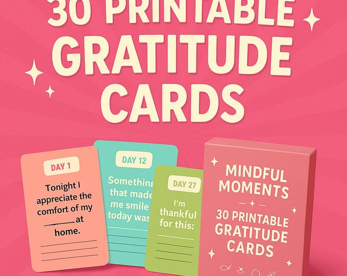 Gratitude Cards Printable Journal | 30 Daily Thankful Quotes | Prompts ...