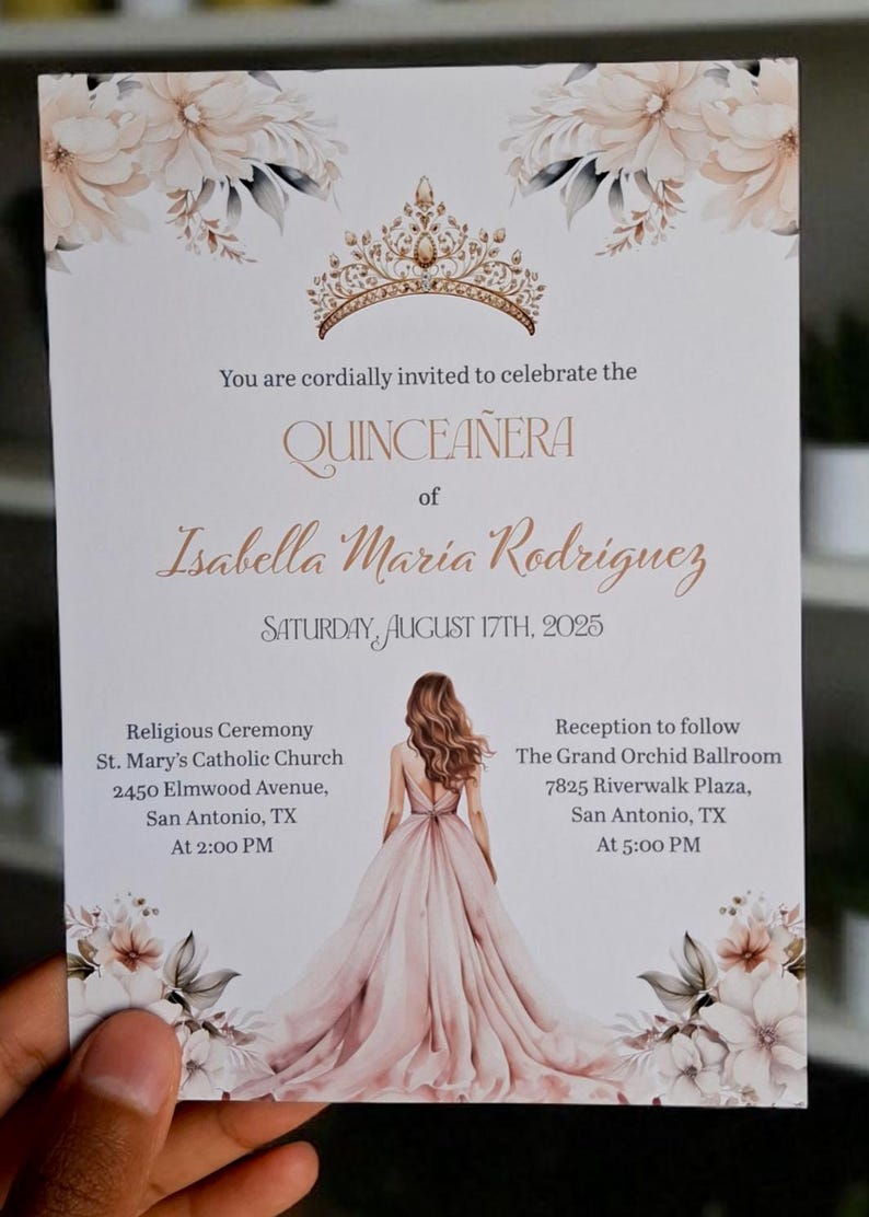 Floral Dress Quinceañera Invitation: Personalized 15th Birthday Party ...