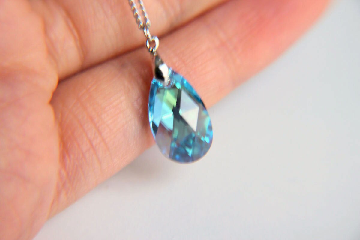 Emerald Blue Swarovski Cystal Necklace Wedding - Etsy