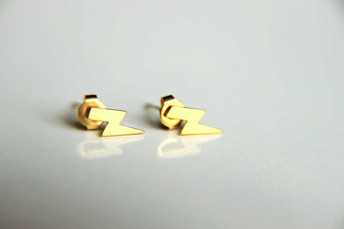 Earrings:gold Plated Flash Lightning Bolts Minimalist Design Gift for ...