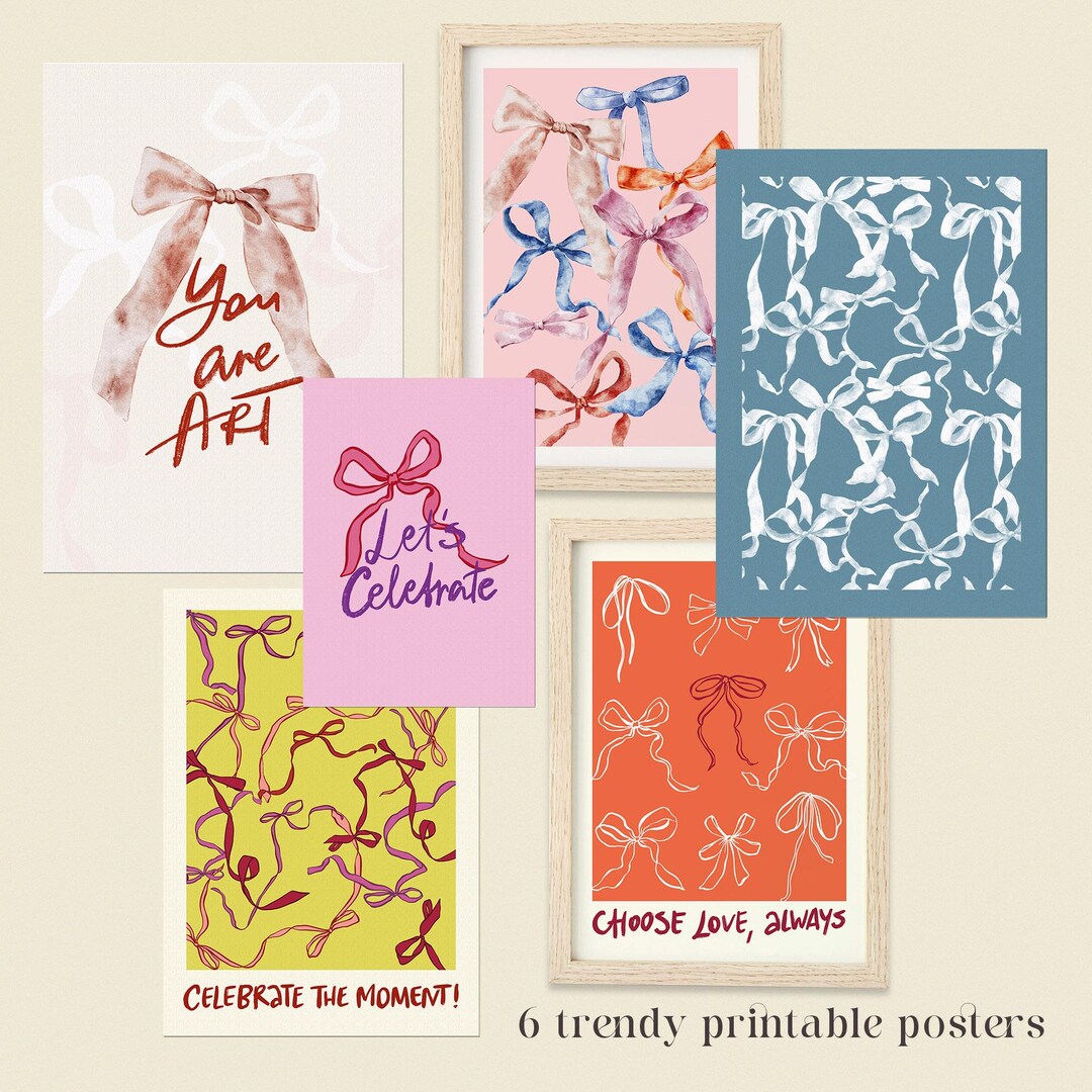 Trendy Coquette Pink Bows Wall Art Set – Preppy Girly Posters for ...