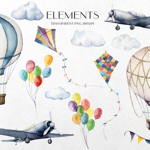 Hot Air Balloon Airplane Clipart Watercolor, Air Transport Watercolor ...