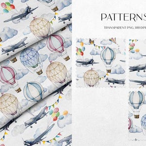 Hot Air Balloon Airplane Clipart Watercolor, Air Transport Watercolor ...