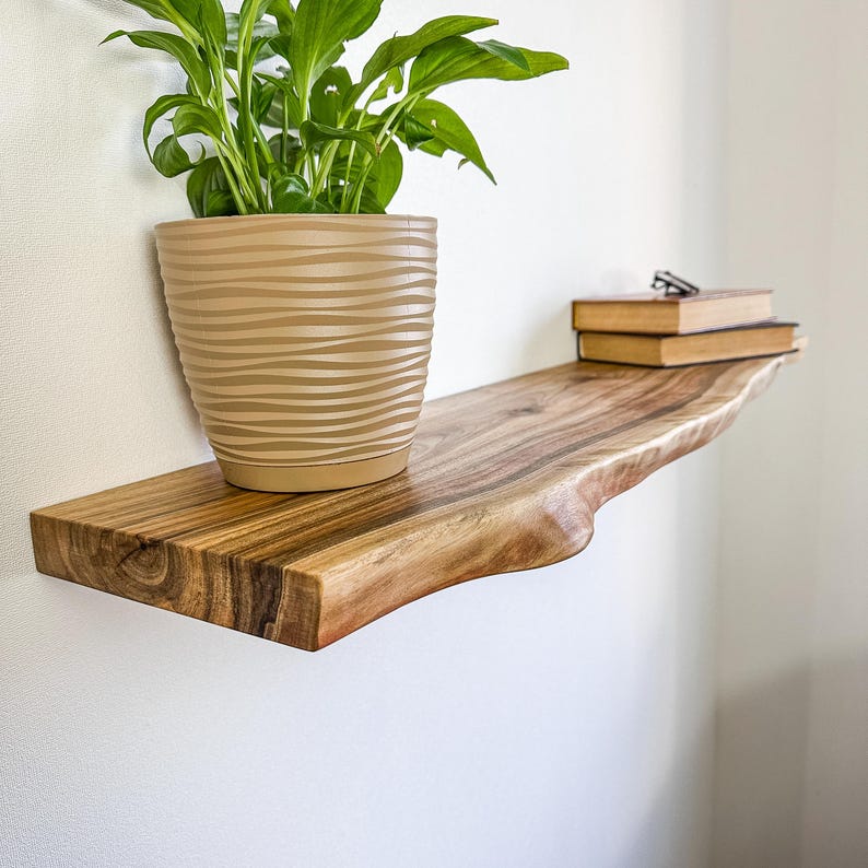 Rustic Floating Wood Shelf | Solid Walnut or Ash | Farmhouse Wall ...