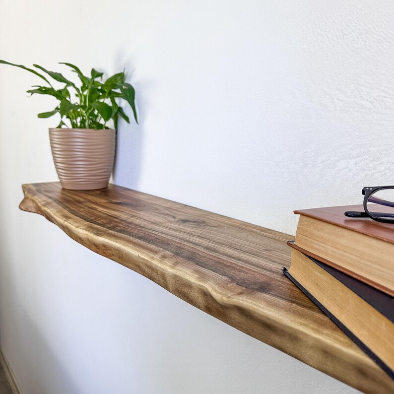 Rustic Floating Wood Shelf | Solid Walnut or Ash | Farmhouse Wall Shelves | Reclaimed Style ...