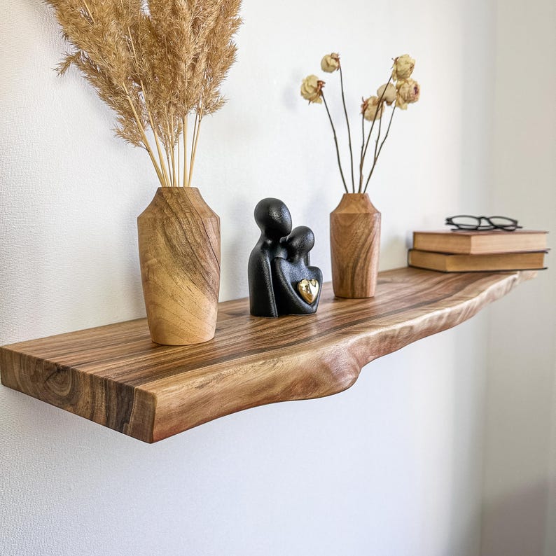 Rustic Floating Wood Shelf | Solid Walnut or Ash | Farmhouse Wall ...