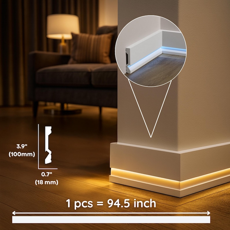 Modern White LED Baseboard Molding - Waterproof Polymer Trim - Zócalo ...