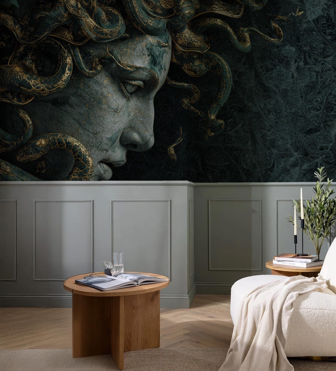 Mythologic Medusa Marble Statue Wallpaper: Dark Emerald Green Medusa ...