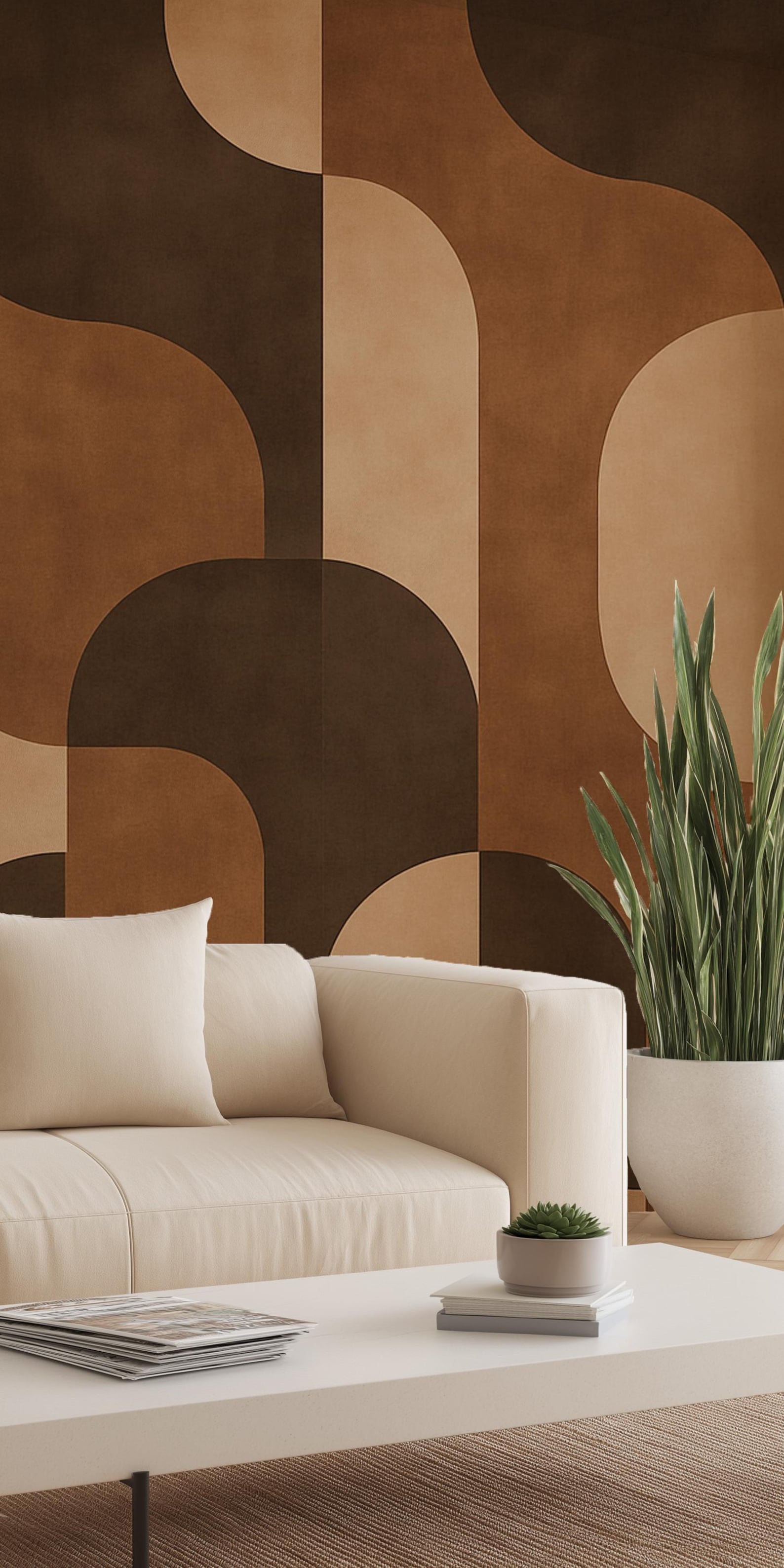 Warm Earthy Abstract Wallpaper: Modern Geometric Curves Mural - Etsy